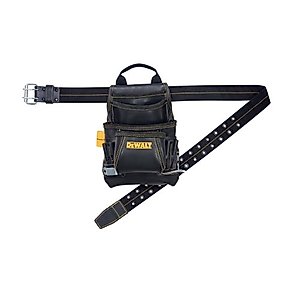 DEWALT DG5433 Tool Bag, 10 Pocket, Top Grain Leather,Black, Yellow