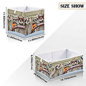 Funny Raccoon Guitar Storage Baskets for Shelves Foldable Collapsible Storage Box Bins with Fabric Bins Cube Toys Organizers for Pantry Organizing Shelf Nursery Home Closet,11 x 11inch