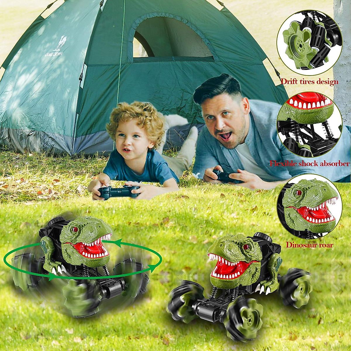 ZAYOR Monster Trucks for Boys,Dinosaur Remote Control Car with Music and Led Lights,Kids Outdoor Toys,360°Rotation RC Car Toys for Boys Age 5 6 7 8 9 10 11 12 As Birthday Gift