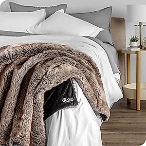 Bare Home Faux Fur Blanket - Ultra-Soft Luxurious - Cozy Warm Blanket for Couch, Sofa, Chair, Bed - Fuzzy Fluffy Super Soft - Decorative Bed Blanket, 47x60 inches (Throw, Variegated Chestnut)