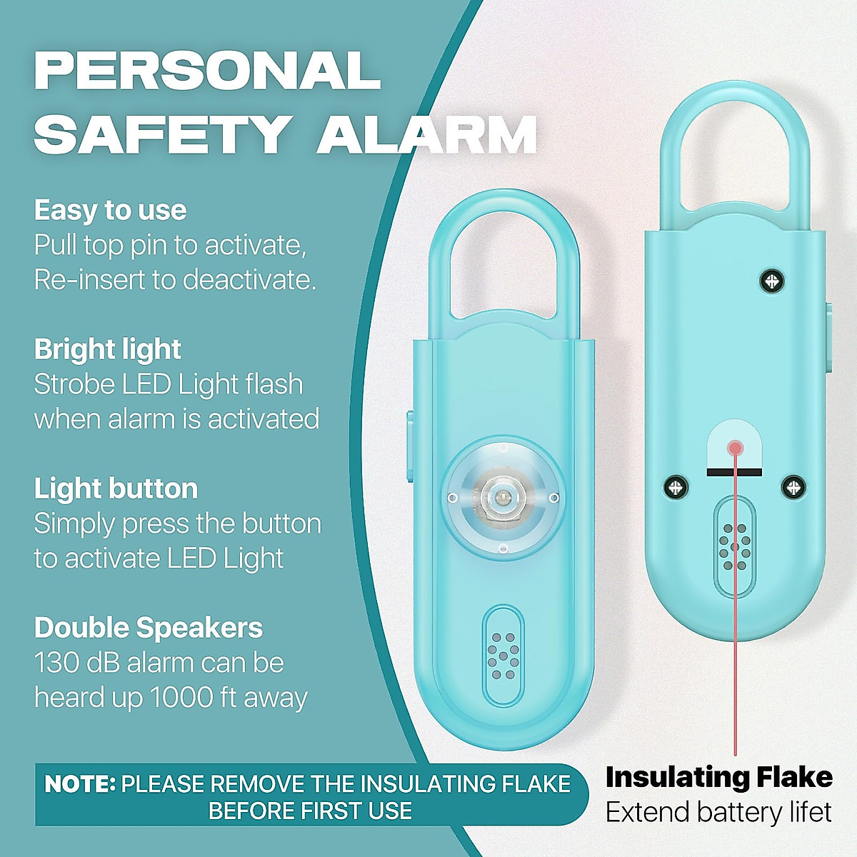 Personal Safety Alarm for Women Girls, 130dB Loud Siren with Key Chain, SOS Strobe Light, Flashlight Help Kids, Elders, Students Emergency Call, Back to School Gift Idea for Self Defense Devices