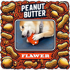 PETITUDE Blowfish Food Dispensing Dog Toys, Dog chew Toys, Teeth Cleaning Dog Toys, Dog Treat Balls, Natural Rubber dimpled Dog Intelligence Toys, Interactive Dog Toys Peanut Butter Flavor Fiesta Red