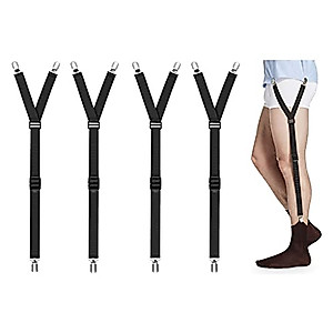 VVS Mens Shirt Stays Durable Elastic with Non-Slip Locking Clamps Adjustable Military Shirts Holder, Black, One Size (2)