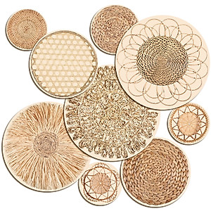 9 Pcs Boho Basket Wall Decals Round Modern Peel and Stick Wall Decals Removable Boho Wall Decal Adhesive Boho Nursery Wall Decor for Bedroom Living Room Office Wall, Just Stickers (Retro Style)