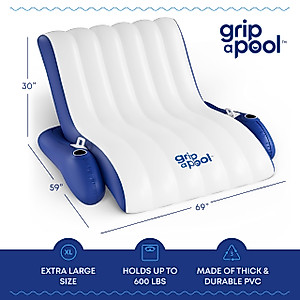 Grip A Pool Inflatable Luxury Chair Recliner Float for 1-2 Adults, Extra Large Heavy Duty Pool Lounge Raft for Floating, Lake, River, Beach