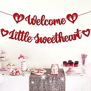 Valentine’s Day Baby Shower Banner Welcome Little Sweetheart Decoration Happy Valentine’s Day Theme Gender Reveal Welcome New Born Baby Celebration Party Supplies