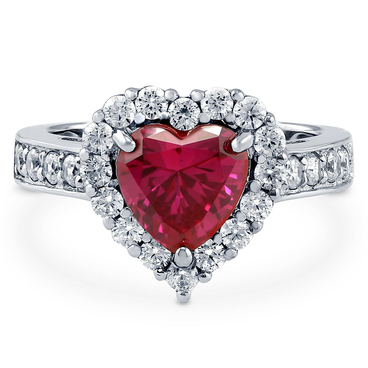 BERRICLE Sterling Silver Halo Wedding Engagement Rings Simulated Ruby Cubic Zirconia CZ Heart Cocktail Ring for Women, Rhodium Plated Size 4
