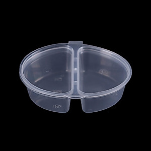 CATPAN Condiment Containers with Hinged Lids:Disposable Two-Compartment Sauce Containers,Clear Leak Proof Sauce Cups,Small Plastic Containers for Sauces,Travel Snack,100ML,30PCS