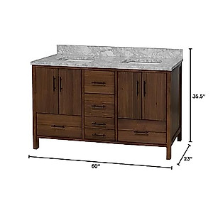 Kitchen Bath Collection California 60-inch Double Bathroom Vanity (Carrara/Walnut): Includes Walnut Cabinet with Authentic Italian Carrara Marble Countertop and White Ceramic Sinks