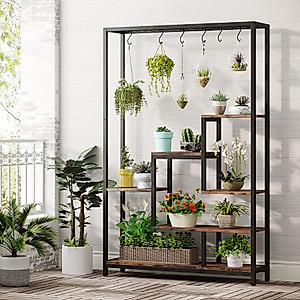 Tribesigns 5-Tier Tall Indoor Plant Stand, 70.9 inches Large Metal Plant Shelf with 6PC S Hanging Hooks, Multi-Purpose Flower Bonsai Pots Display Rack for Indoor, Garden, Balcony, Living Room