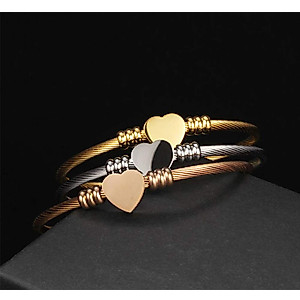 MiniJewelry Simpl Gold Love Heart Bangle Bracelets for Women BFF Family Stainless Steel Adjustable Birthday