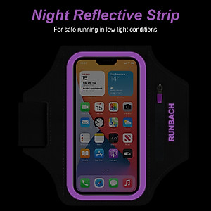 RUNBACH Armband for iPhone 15/15 Pro/14/14 Pro/13/13 Pro/13 Mini/12/12 Pro/12 Mini/11/11 Pro/XR/XS/X/SE/8/7/6,Water Resistant Sport Armband with Zipper Slot for Airpods and Car Key (Purple)