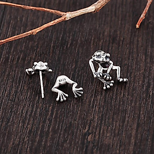 LOVECOM 2 Piece Frog 925 Sterling Silver Dangle Post Earrings for Women Cute Frog Vintage Animal Earring Jewelry Birthday Gifts