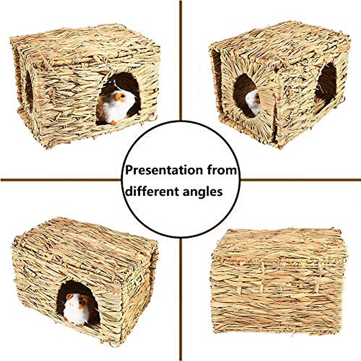 Tfwadmx Rabbit Grass House, Extra Large - Natural Hand Woven Seagrass Play Hay Bed, Hideaway Hut Toy for Bunny Hamster Guinea Pig Chinchilla Ferret