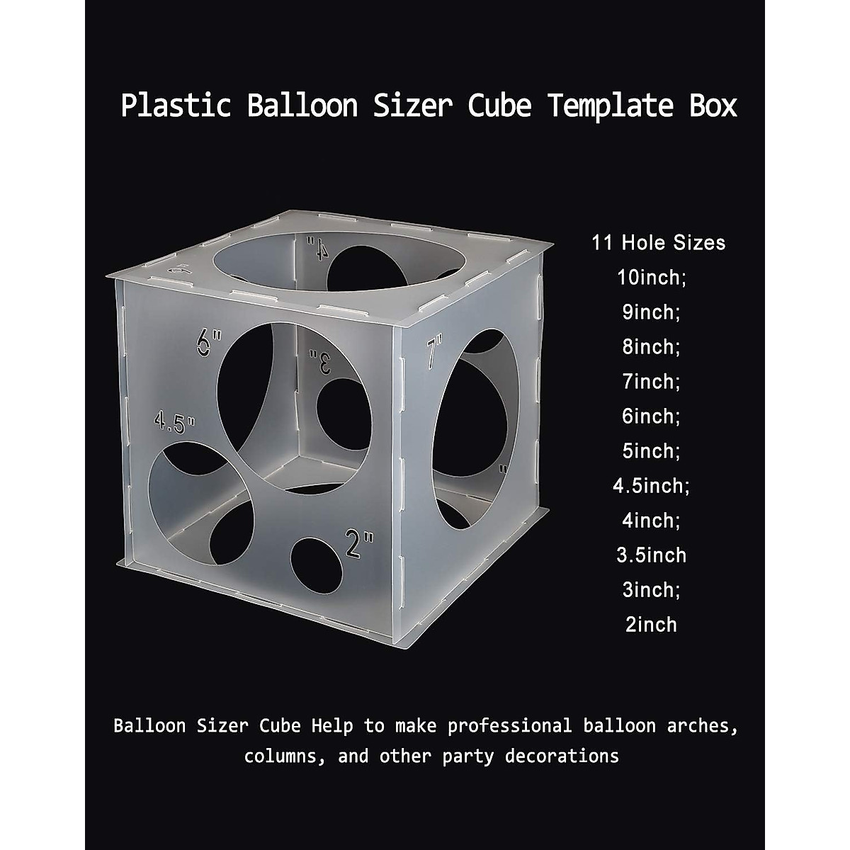 Magipipe 11 Holes Plastic Balloon Sizer Box Cube, Balloon Size Measurement with 200Pcs Balloon Glue Point for Balloon Decorations, Balloon Arches and Balloon Columns