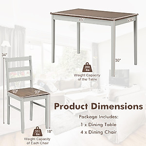Giantex Dining Table Set for 4, Dining Room Table Set for 4, Breakfast Nook with Kitchen Table, 4 Dining Chairs, Compact Space-Saving Dinette Set for Small Space, Kitchen Table Chairs Set of 4 (Brown)
