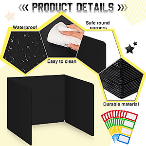 Classroom Privacy Boards for Student Desks Plastic Folders Shields Test Dividers with 40 Pieces Colorful Name Labels for School Study Reduces Distractions 14 x 17.3 x 14 Inch, Black (30 Pieces)