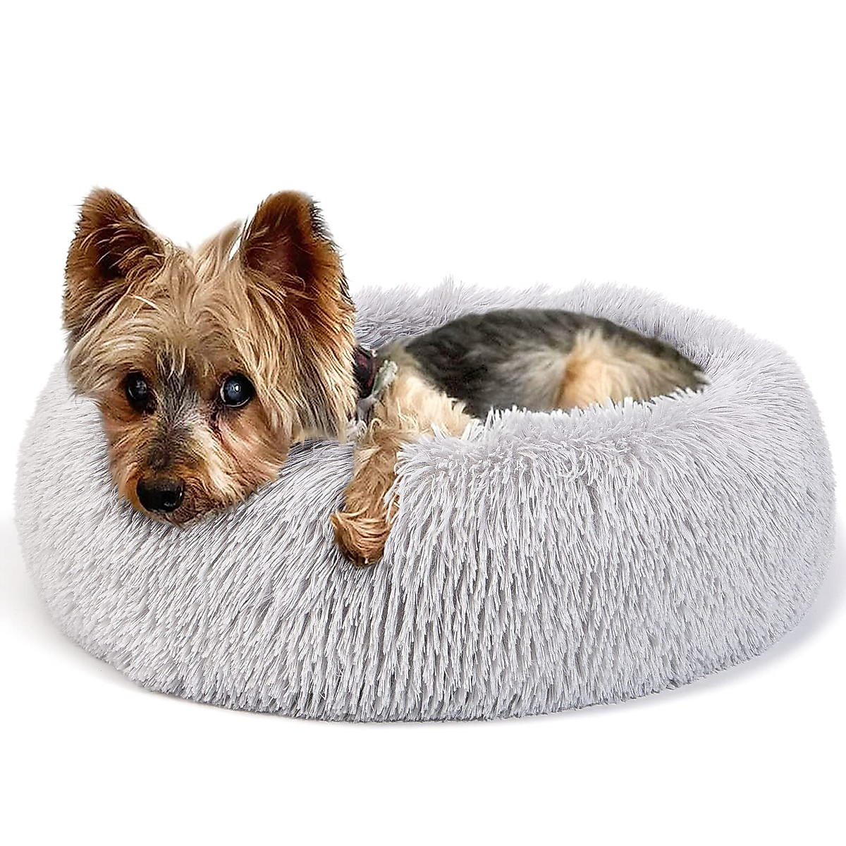 Extra Small Dog Bed Cute Grey Dog Bed Washable 19 inches Donut Fluffy Small Pet Beds,Calming Anti Anxiety Round Fits up to 10 lbs Soft Warm Pets Beds for Puppy Dogs Indoor