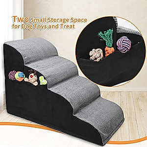 LOOBANI Dog Steps, Four Steps Dog Stairs Non-Slip, Pet Stairs for High Bed with Small Storage Space, Dog Ramp for Puppies, Older, and Injured Pets, Ramp Stairs for Couch, High Bed Climbing