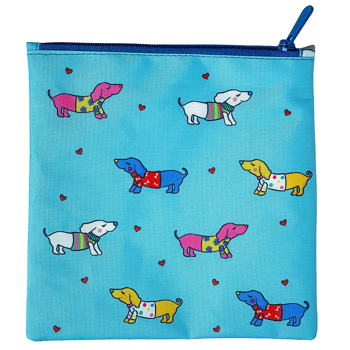 Yumbox Reusable Fabric Sandwich and Snack Bags (Set of 2 Unicorns and Cute Dog prints) for toddlers and kids' lunches. Zip Closure, Wide Opening, Washable, Food Safe, BPA Free, large 8x8 in.