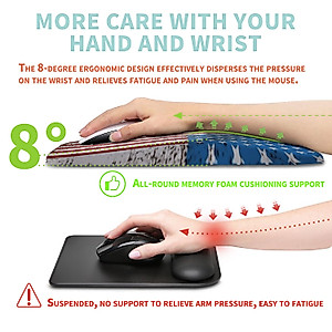 KUOSGM Large Ergonomic Mouse Pad Wrist Support, Carpal Tunnel Pain Relief Mousepad Wrist Rest, Wrist Pad for Mouse with Gel Memory Foam for Computer & Wireless Mouse(USA Flag, 13x8 inch)