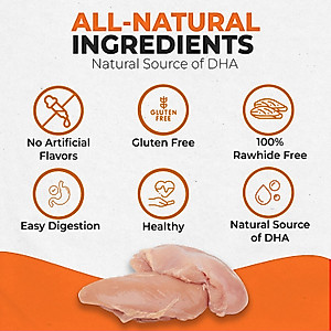 Canine Naturals Puppy Chicken and Rice Chew - Rawhide Free Puppy Treats - Made with USA Chicken - All-Natural & Easily Digestible - 40 Pack of 5-Inch Sticks for Puppies