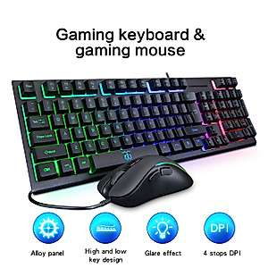 DGG ST-KM6 Wired RGB Backlit Gaming Keyboard and Mouse, Gaming Mouse Pad, Gaming Headset,All in One Combo for PC Gamers and Xbox and PS4 Users
