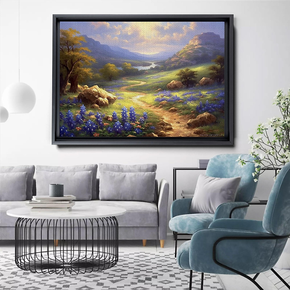 Enchanting Texas, Native Texas Hill Country Bluebonnet Landscape - Fine Art Print Mounted in a White Mat Board