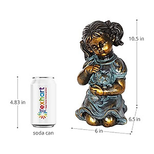 Exhart Garden Sculpture, Faux Bronze Girl and Cat Garden Statue, Outdoor Garden Decoration, 6 x 10.5 Inch