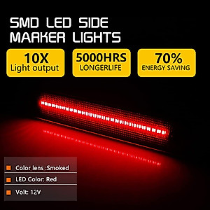 Tonsya Full Red Led Lamp Smoked lamps kit Compatible With 1973-1991 Ford E100 E150 E250 E350 F100 F150 F250 F350 F350 F500 Replace OEM Rear Bumper Side Marker Lights