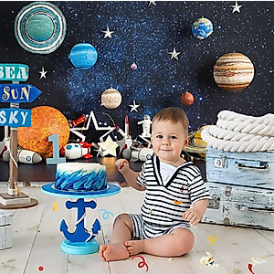 Outer Space Photography Backdrop Universe Planet Star Galaxy Astronaut Rocket Kids Birthday Party Decoration Boy Portrait Photo Background Birthday Party Cake Table Banner Vinyl,7x5ft