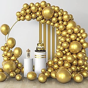 Metallic Gold Balloons Different Sizes 110PCS 18/12/10/5 Inch Chrome Gold Balloon Garland Arch Kit Quality Latex Balloons Gold Decorations for Wedding Party Birthday Graduation Baby Shower