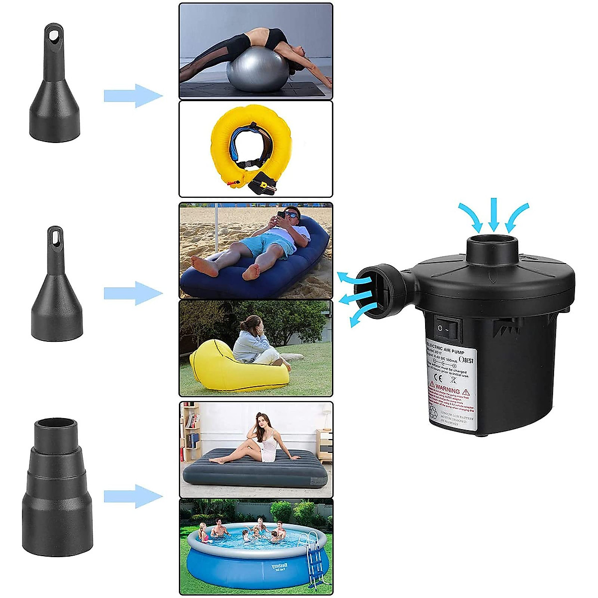 3T6B USB Rechargeable Air Mattress Pumps, Portable Electric Air Pump, Quick Air Mattress Pump for Outdoor Camping Inflatable Raft Bed Boat Swimming Ring Vacuum Bags