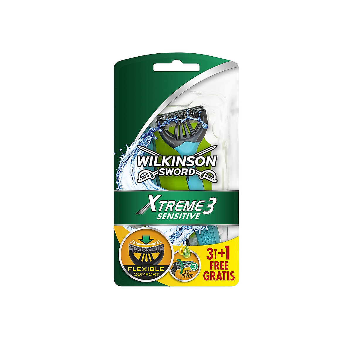 Wilkinson Sword Xtreme 3 Sensitive Disposable Razor Pack of 3, Plus 1 Free