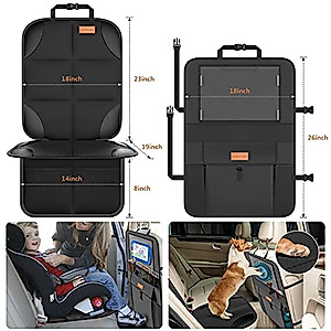 SMART ELF Car Seat Protector + Backseat Car Organizer Kick Mat, Large & Waterproof 600D Fabric Child Auto CarSeat Protectors Saver for Baby Sit with Storage Pockets for Leather and Fabric Car Seat