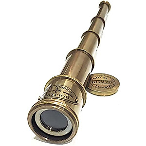 Pirate Brass Telescope, Spyglass Collapsible Monocular Decorative Telescope with Glass Optics for Travel, Hiking, Hunting, Navigation with High Resolution, with Lid and Antique Finish