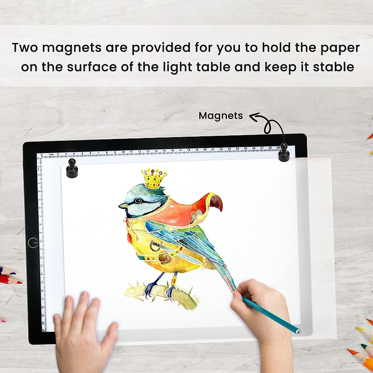 Santek A3 Eye-Friendly Dimmable LED Light Box for Tracing, Ultra-Thin Drawing Kit with Ruler, Magnets & Cable – Diamond Painting Art, Tattoo Stencils, Sketching, Animation & Artist Supplies