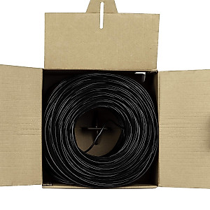 FiveStarCable 1000Ft Cat5e FTP 24AWG Outdoor Shielded Waterproof Direct Burial Rated 350MHz Bulk Ethernet Router LAN Cable Black (1000Ft, Cat5e(FTP))