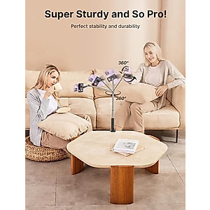 JSAUX Phone Holder for Desk and Bed Compatible with iPhone 15 14 13 12 Overhead Phone Mount Gooseneck Phone Stand Flexible 360 Lazy Long Arm Clamp Clip for Table Bedside [1-Pack, Black]