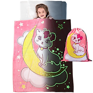 Glow in The Dark Blankets for Girls - Kids Blankets for Girls, Glows 8+ Hrs, Glow in the Dark Throw Blanket for Girls, Fuzzy Pink Blanket, Toddler Fleece Blanket, Teen Blanket for Cat Lovers, 50x60in