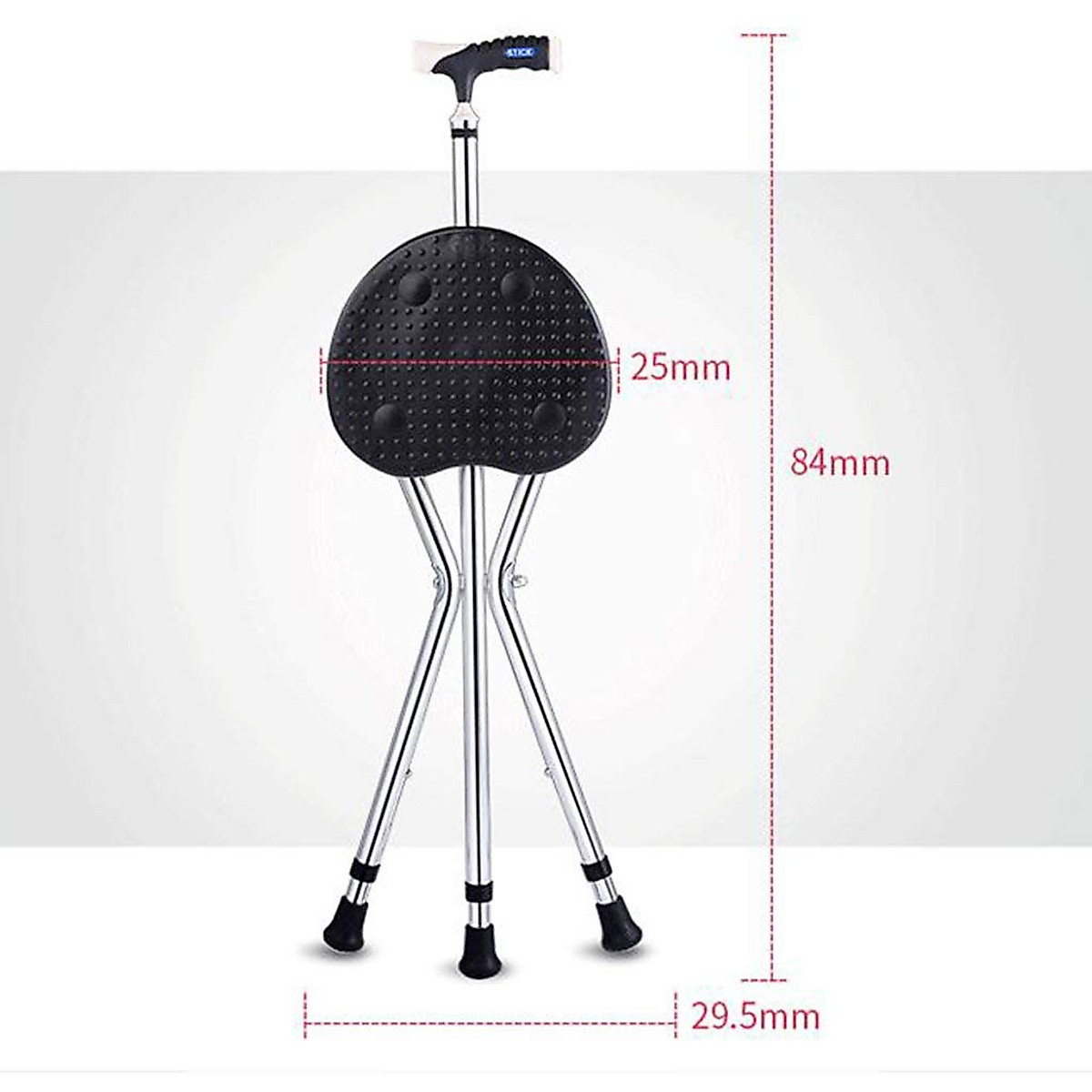 Folding Walking Stick with Seat Adjustable Height Tripod Cane Hiking Chair Aluminium Portable