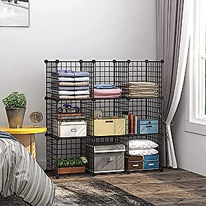 C&AHOME Wire Cube Storage, 9-Cube Organizer Metal, Wire C Grids Storage, Storage Bins Shelf, Modular Bookshelf, Closet Cabinet Ideal for Home, Living Room, Office 36.6”L x 12.4”W x 48.4”H Black