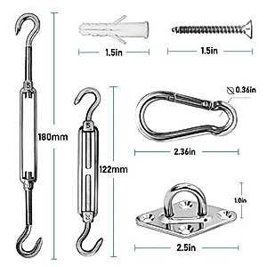Kawoco 80PCS Sun Shade Hardware Kit, Heavy Duty Anti-Rust Rectangular/Square/Triangle Shade Sails Installation for Sun Shades Outdoor Patio Lawn and Garden
