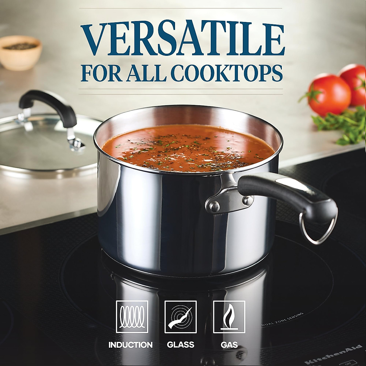 Farberware Brilliance Stainless Steel Cookware Pots and Pans Set with Kitchen Cooking Tools and Glass Lids, 10 Piece, Dishwasher Safe and Induction Ready, Stainless Steel