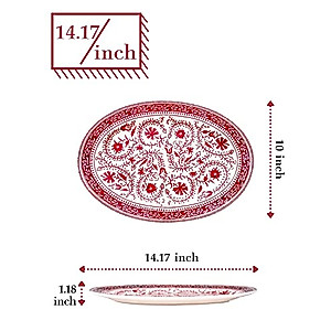 Sonemone 14 Inch Red Serving Platter Large Oval Serving Plate Tray for Entertaining Thanksgiving Christmas Party, Microwave & Dishwasher Safe