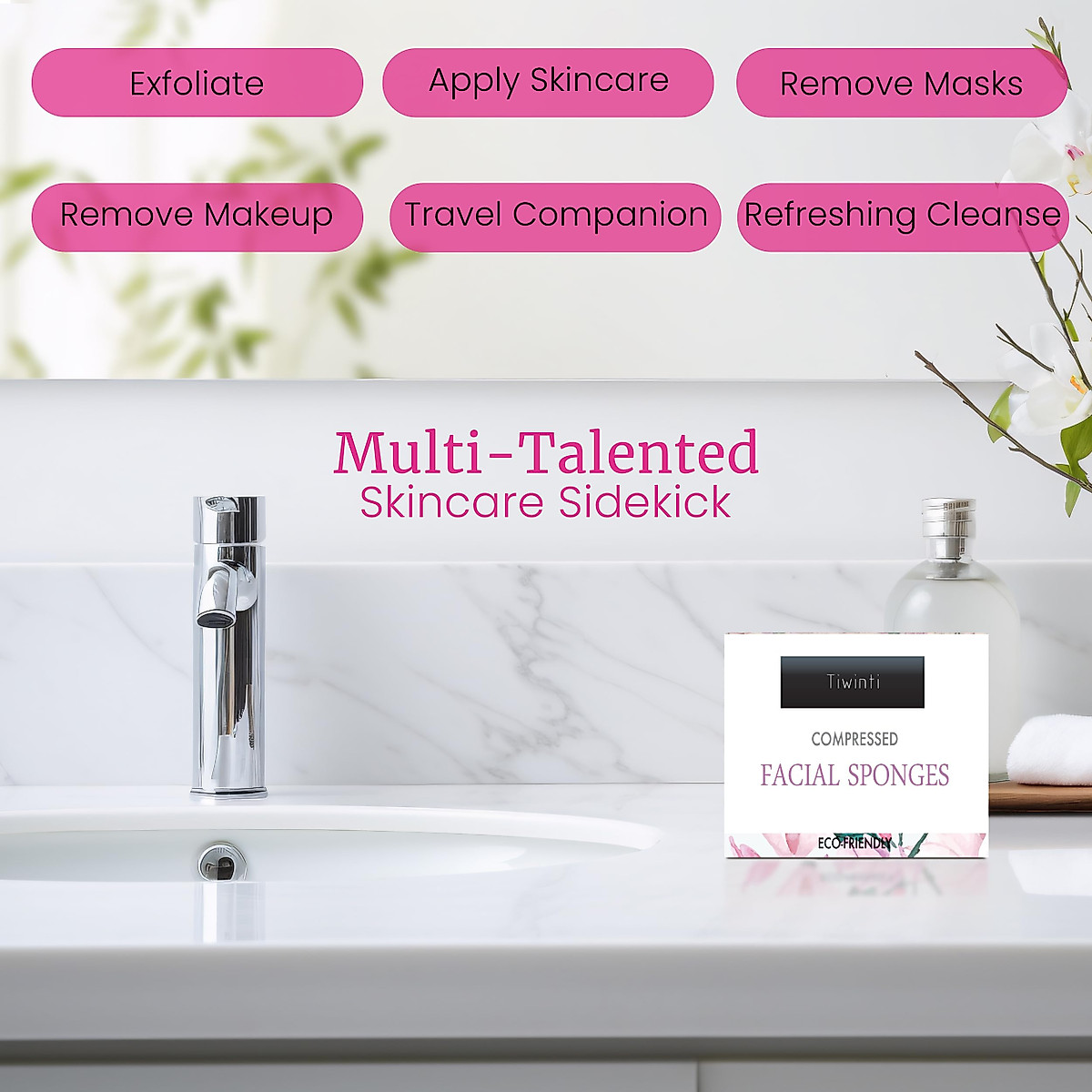 TiwinTi 60 Count Compressed Facial Sponges - Natural Wood Pulp Round Esthetician Face Sponges for Cleansing, Daily Face Washing, Exfoliating Makeup, and Mask Removal (Yellow)