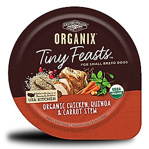 Castor & Pollux Organix Tiny Feasts Organic Chicken, Quinoa & Carrot Stew Dog Food Trays, 3.5 Ounce (Pack of 12)