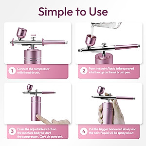 Airbrush for Nails Cordless Portable Airbrush Kit with Compressor 30PSI High-Pressure Rechargeable Air Brush Spray Machine with 0.3mm Nozzle for Painting Makeup Model Barber Cookie Cake (Pink)
