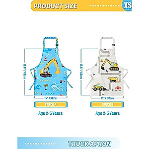 WERNNSAI 2 Pack Kids Aprons - Truck Kids Art Aprons for Boys Waterproof Toddler Chef Aprons Cooking Baking Painting Gardening Apron for Kids with Pocket Kitchen Classroom Art Smocks Age 6-10 Years