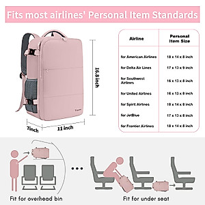 Travel Backpack for Women, Carry On Backpack with USB Charging Port & Shoe Pouch, TSA 15.6inch Laptop Backpack Flight Approved, College School Bag Casual Daypack for Weekender Business Hiking, Pink
